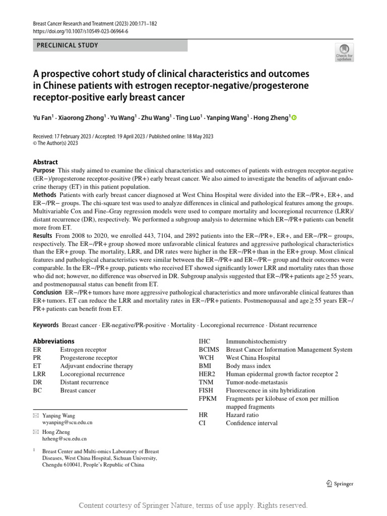 A Prospective Cohort Study of Clinical Characteris | PDF | Breast ...