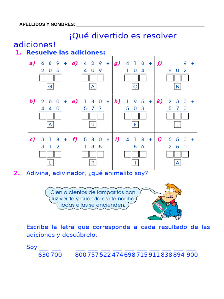 Sumas y Restas de Números de Cuarto Grado | PDF | Sustracción | Aritmética