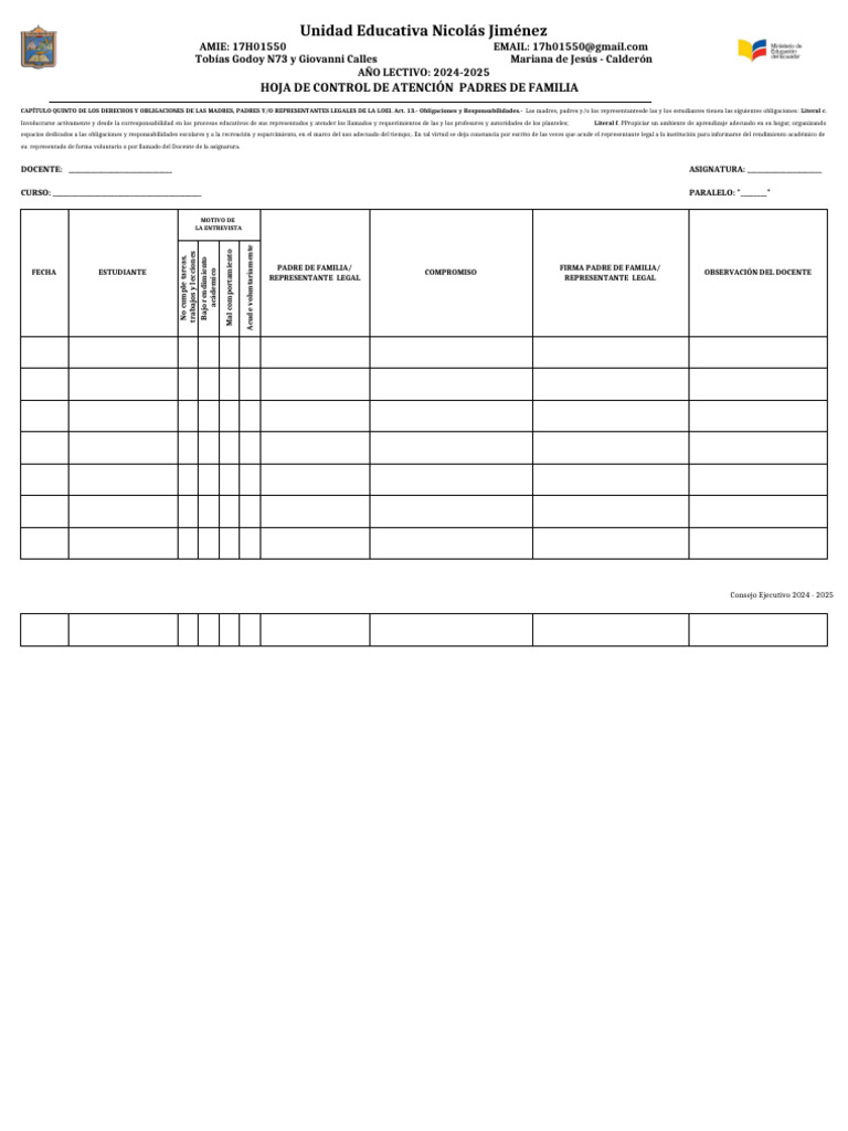 Control De Atención Padres 2024 2025 Pdf Aprendizaje Modificación