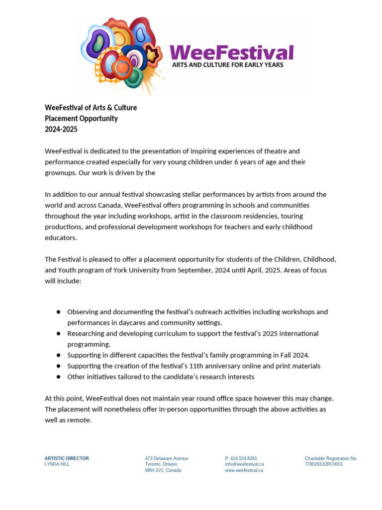 WeeFestival Placement 2024-2025 | PDF | Business