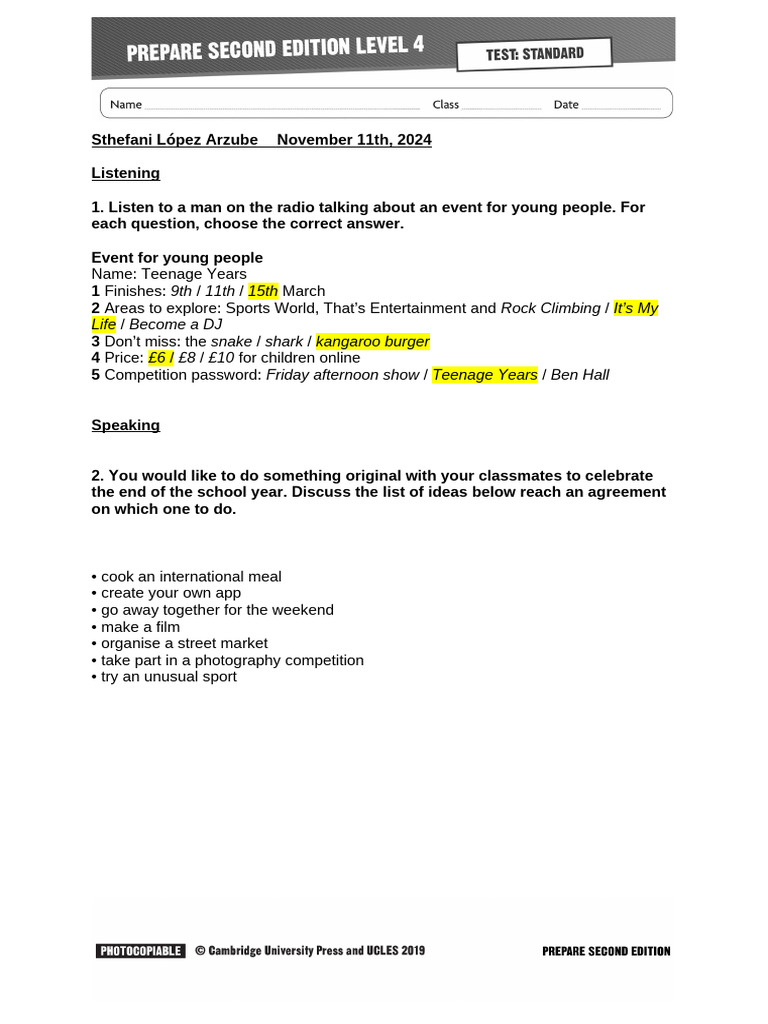 Final b1 Speaking and Listening | PDF | Language Arts & Discipline | Art