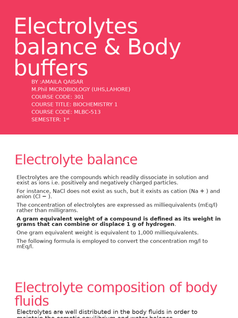 Electrolyte Balance and Body Buffers | PDF | Buffer Solution | Dehydration