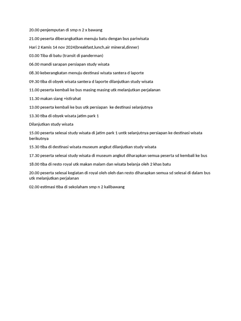 Rundown Acara Piknik ke Batu | PDF | Ilmu Sosial | Seni