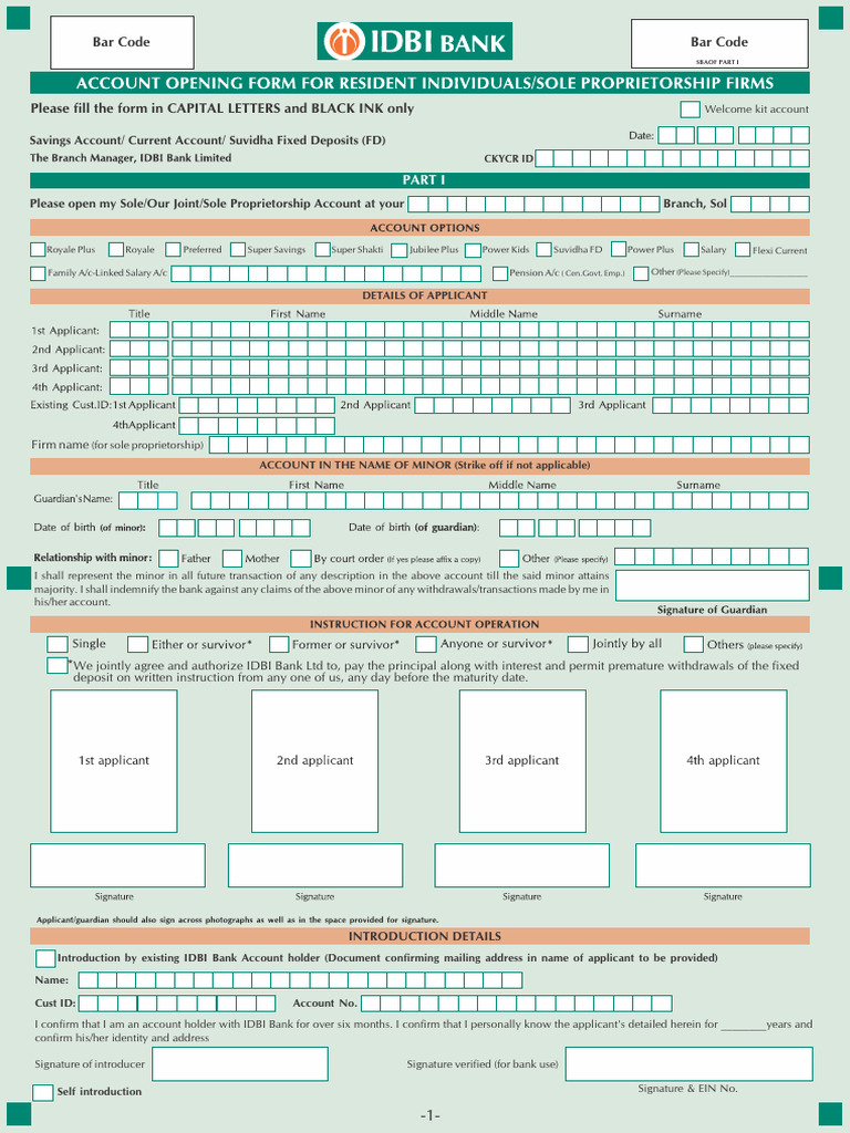 Account Opening Form For Resident Individuals | PDF | Banks ...