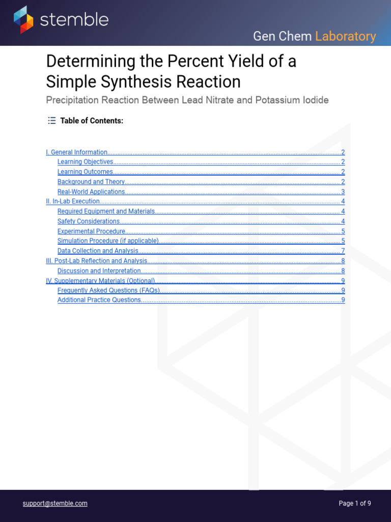 Stemble_ Determining the Percent Yield of a Simple Synthesis Reaction | PDF | Precipitation ...