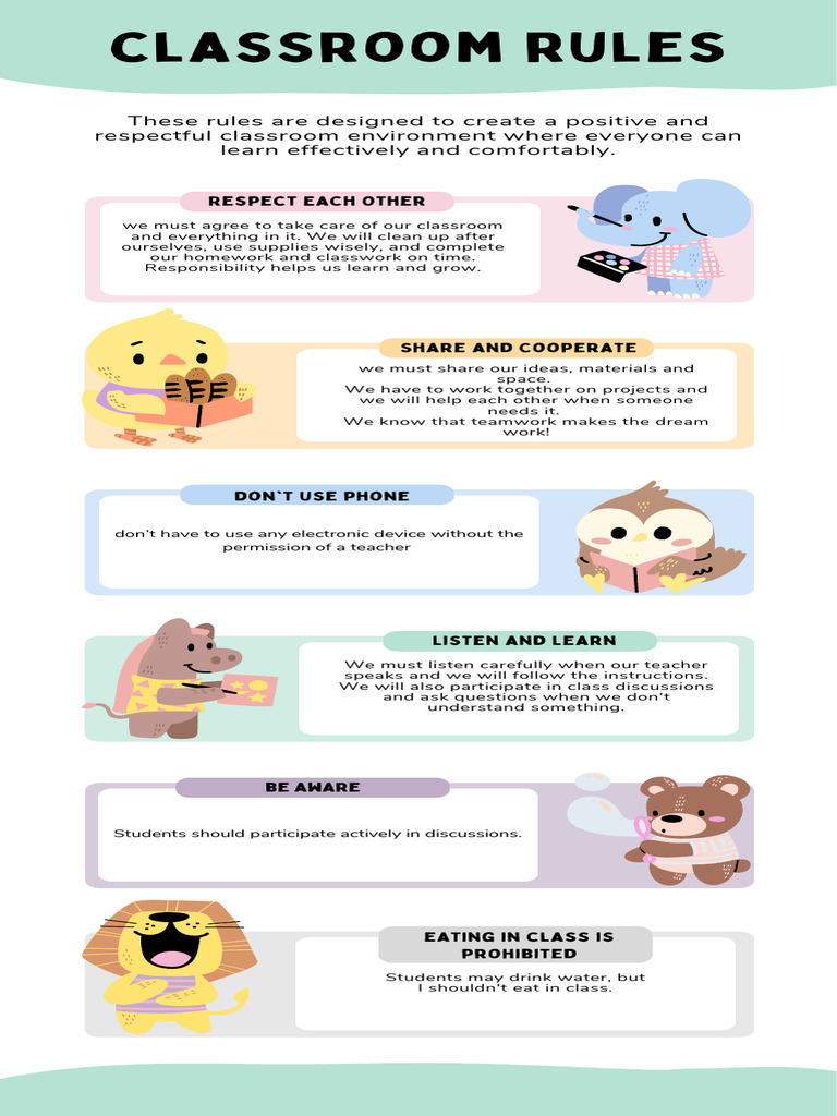Classroom Rules Infographic in Colorful Pastel Cute Style | PDF ...