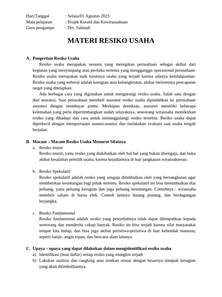 Materi Resiko Usaha | PDF