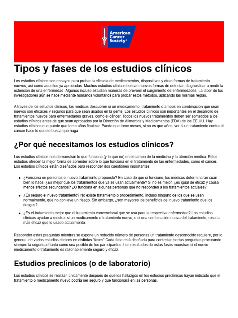 Tipos y Fases de Los Estudios Clínicos | PDF | Ensayo clínico | Cáncer
