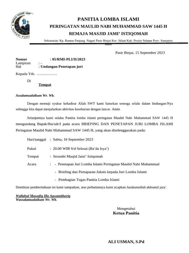 Undangan Rapat Juri Lomba | PDF