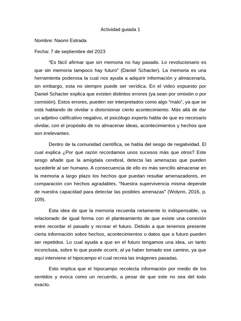 Actividad Guiada 1 | PDF | Memoria | Neurociencia