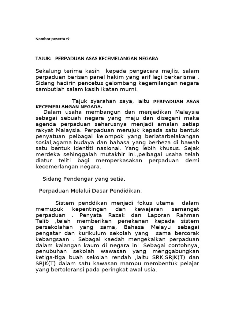 Skrip Syarahan Perpaduan | PDF