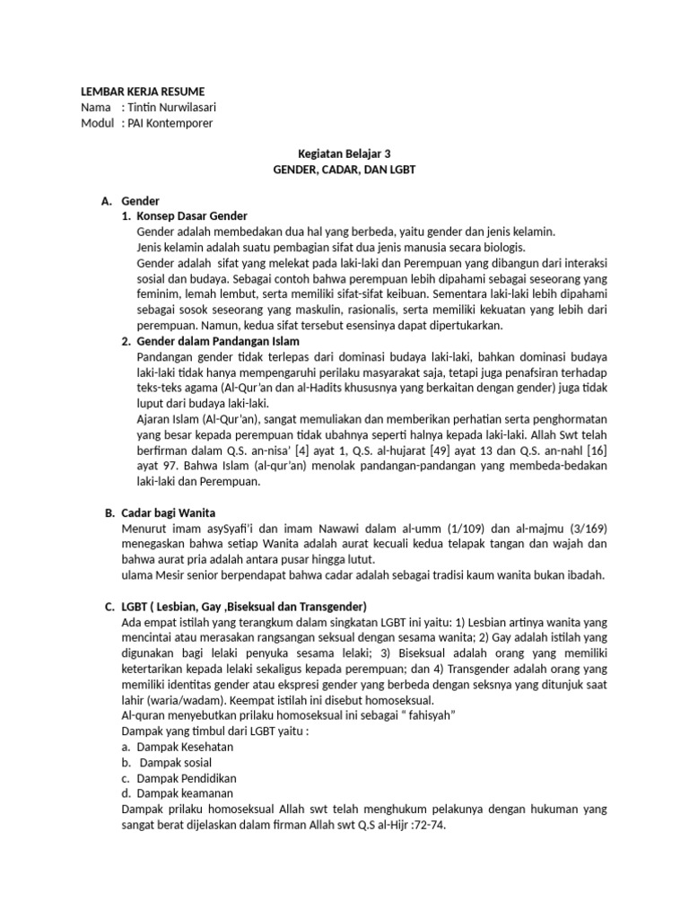 LEMBAR KERJA RESUME Modul 6 KB 3 | PDF | Agama & Spiritualitas