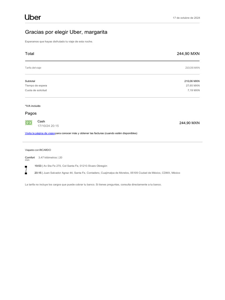 Uber de Expo A Hotel NH Receipt - 17oct2024 - 201529 | PDF