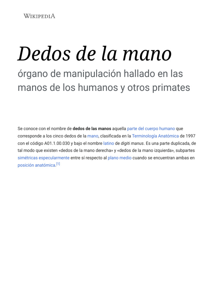 Dedos de La Mano - Wikipedia, La Enciclopedia Libre | PDF | Dedo | Dedo ...