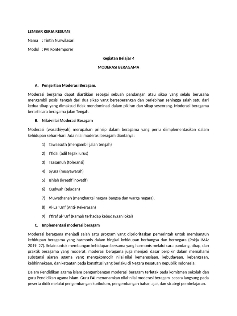 LEMBAR KERJA RESUME Modul 6 KB 4 | PDF | Karier & Perkembangan | Agama & Spiritualitas