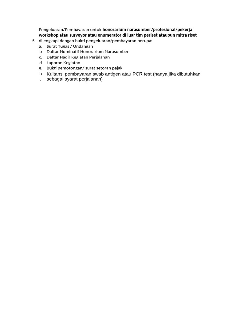 Daftar Komponen Biaya Langsung Enum 2024 | PDF