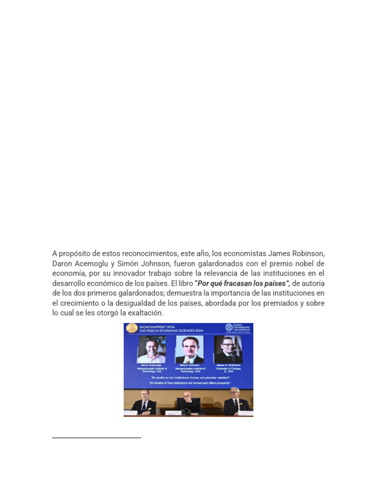 James Robinson y Daron Acemoglu, Sobre Las Instituciones | PDF | premio Nobel | Desigualdad social