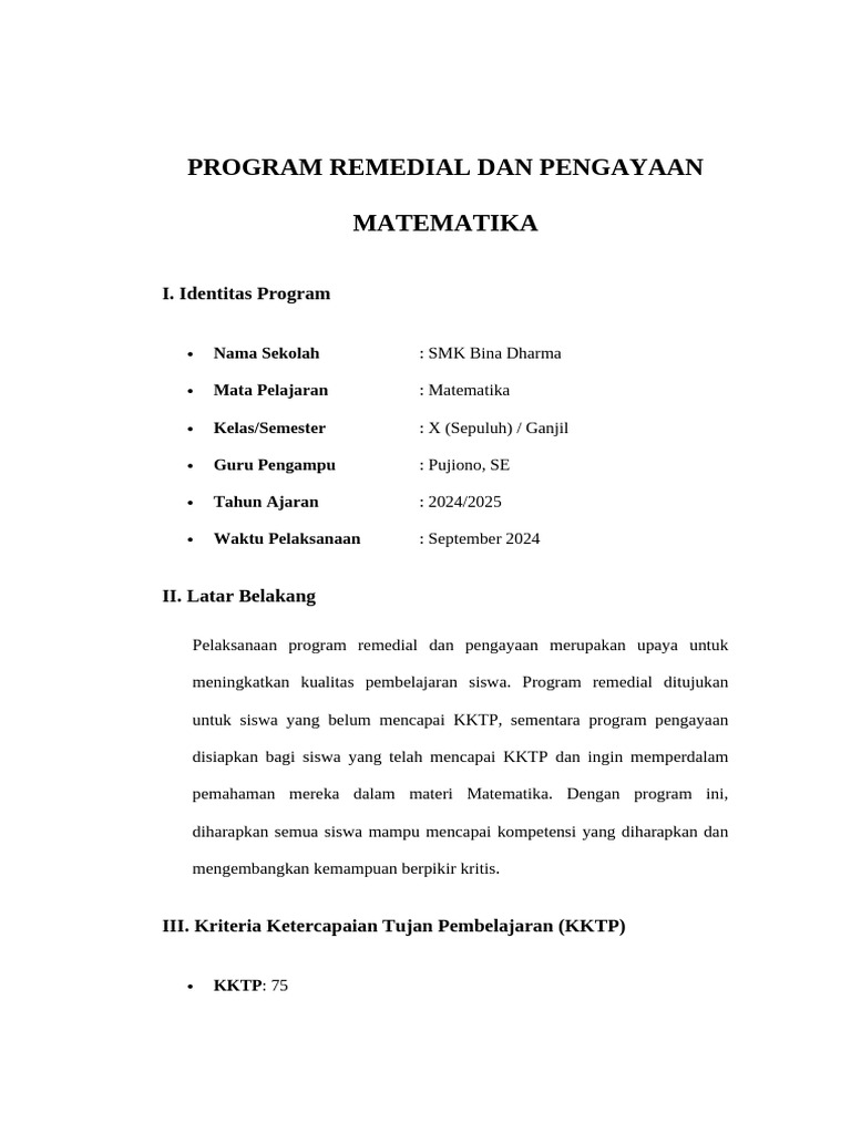 Program Remedial Dan Pengayaan Matematika | PDF | Karier & Perkembangan
