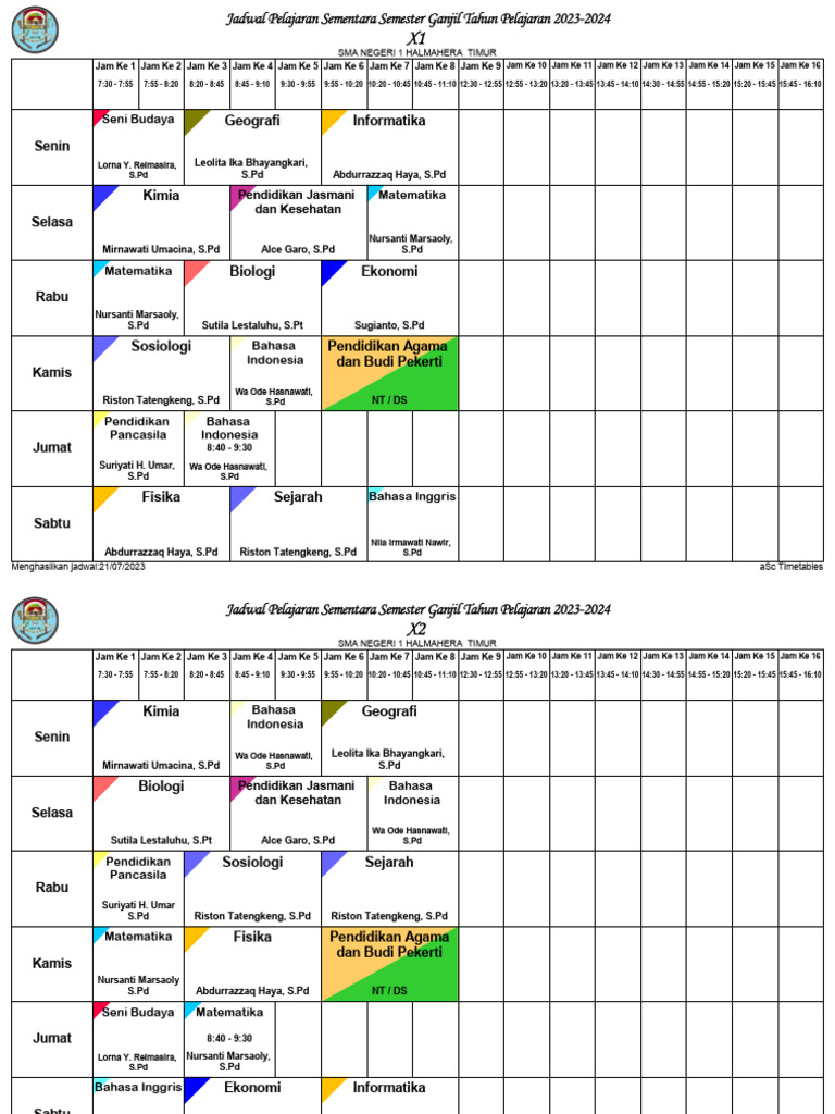 Jadwal Shift Sementara Ganjil 2023-2024 | PDF