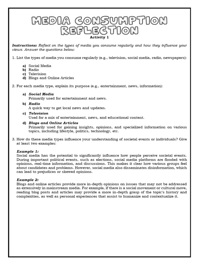 Media Consumption Reflection: Activity 1 | PDF