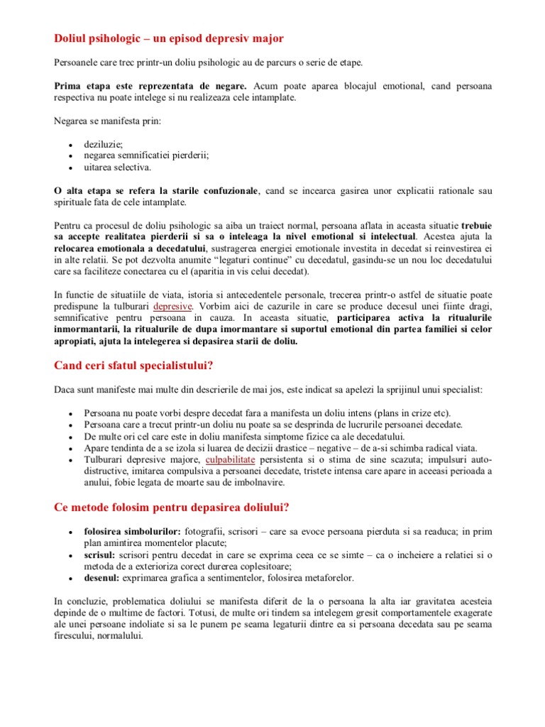 Doliul Psihologic | PDF