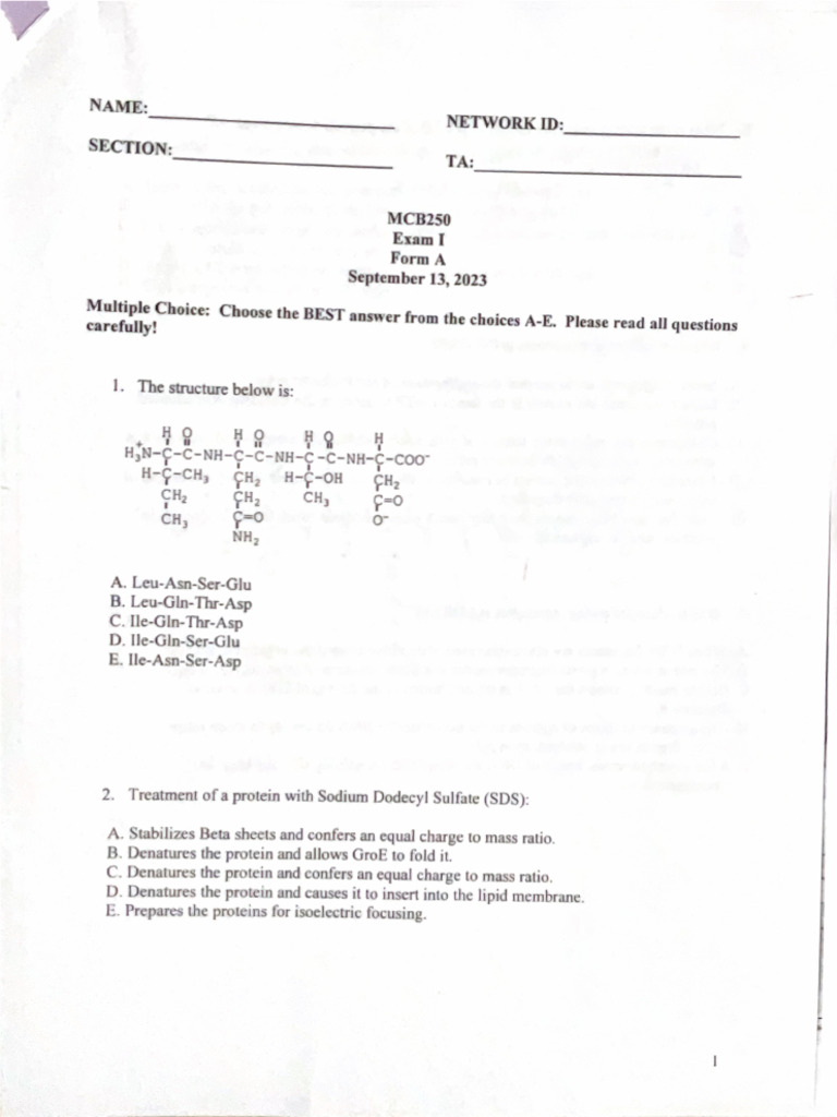 MCB250 Exam 1 2 | PDF