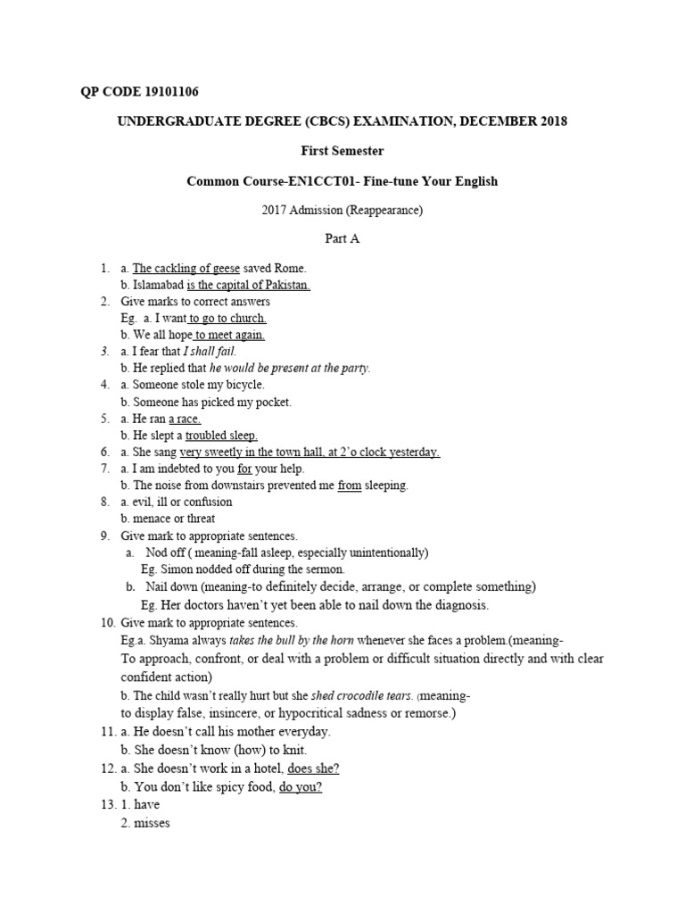 Answer Key of Fine Tune Your English Dec 2018 | PDF | Horse Gait ...