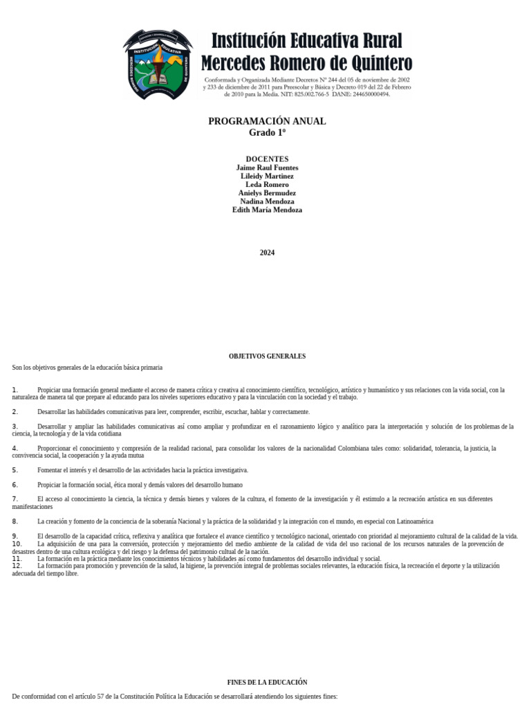 1 Plan De Area Primero 2024 Pdf Comunicación Aprendizaje