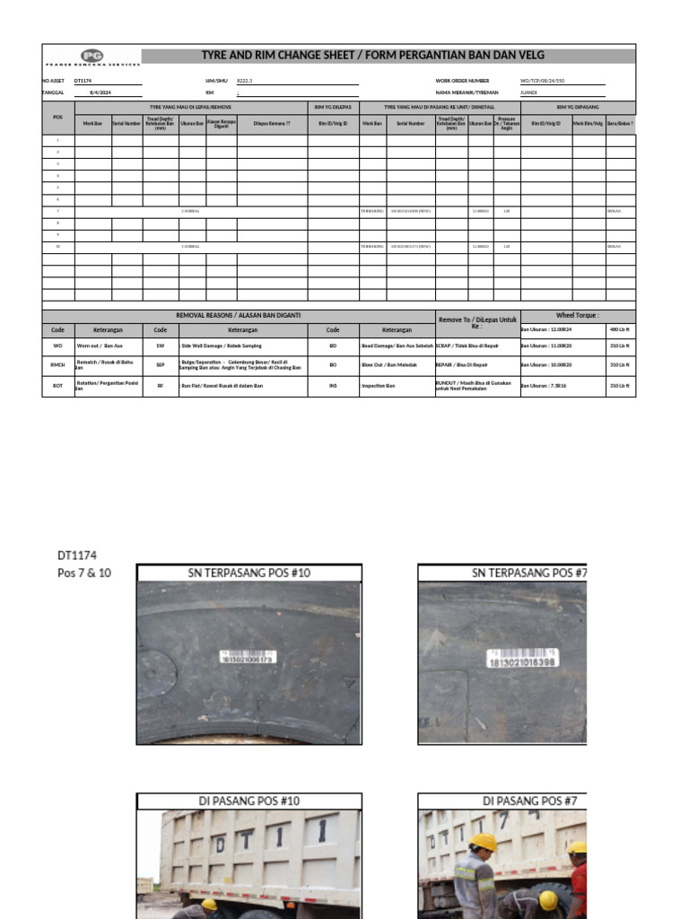 Form - Replacement - Tyre (4 Agustus 2024 Dt1174) | PDF
