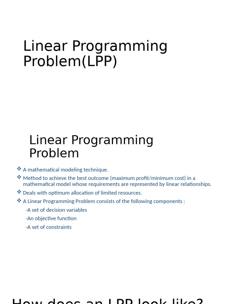Linear Programming Problem (LPP) | PDF | Mathematical Optimization ... Linear Programming Problem (LPP) | PDF | Mathematical Optimization ...