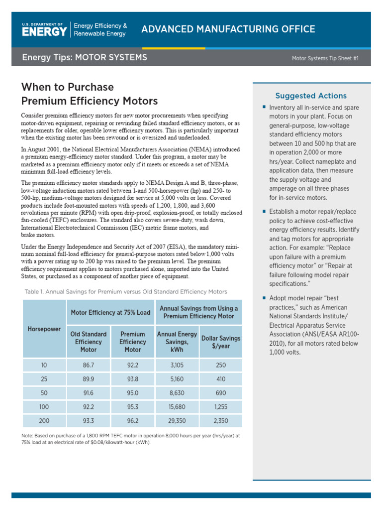 DOE-When To Purchase Premium Efficiency Motors | PDF | Electrical ...
