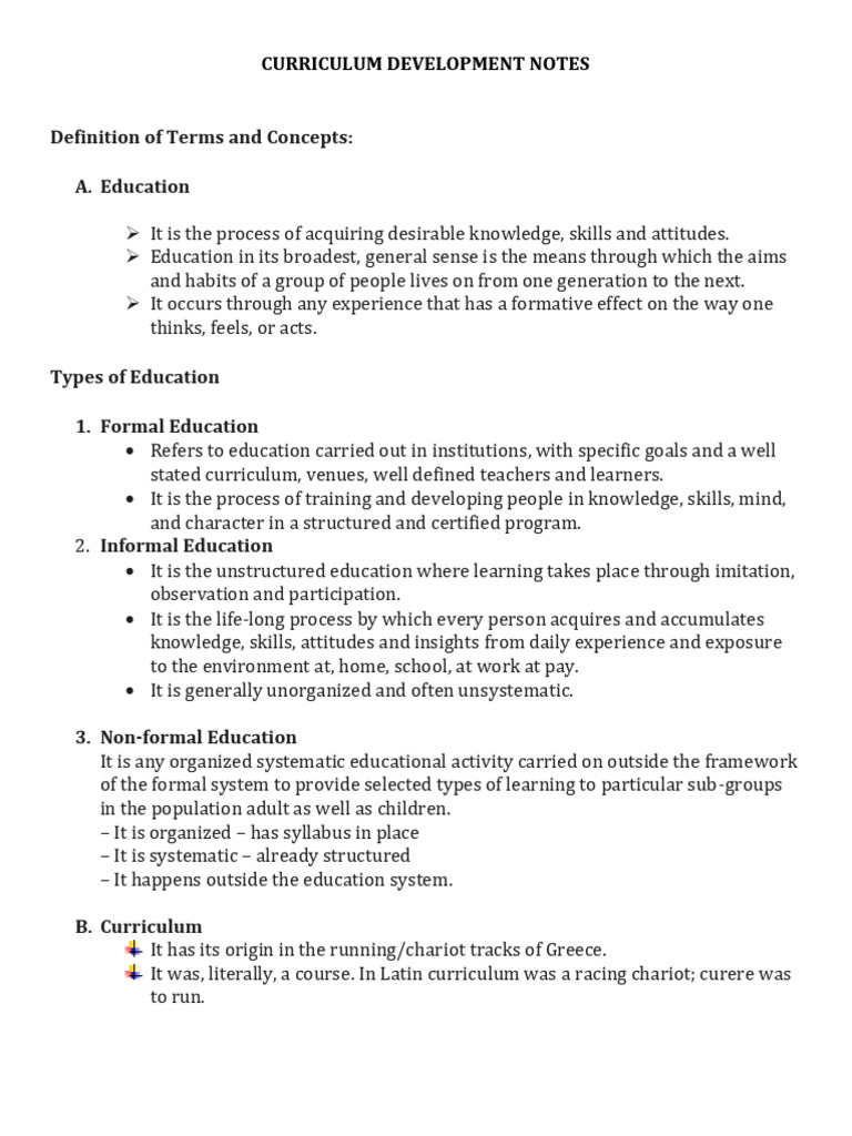 Curriculum Development Notes | PDF | Curriculum | Learning