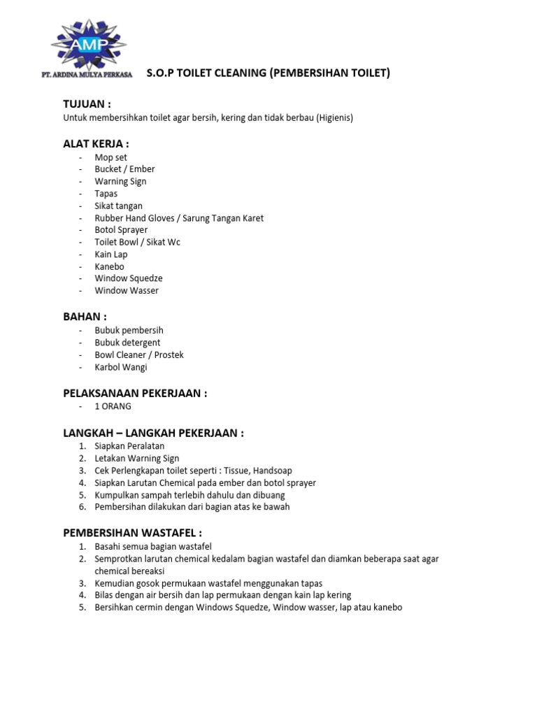 S.O.P Pembersihan Toilet Efektif | PDF