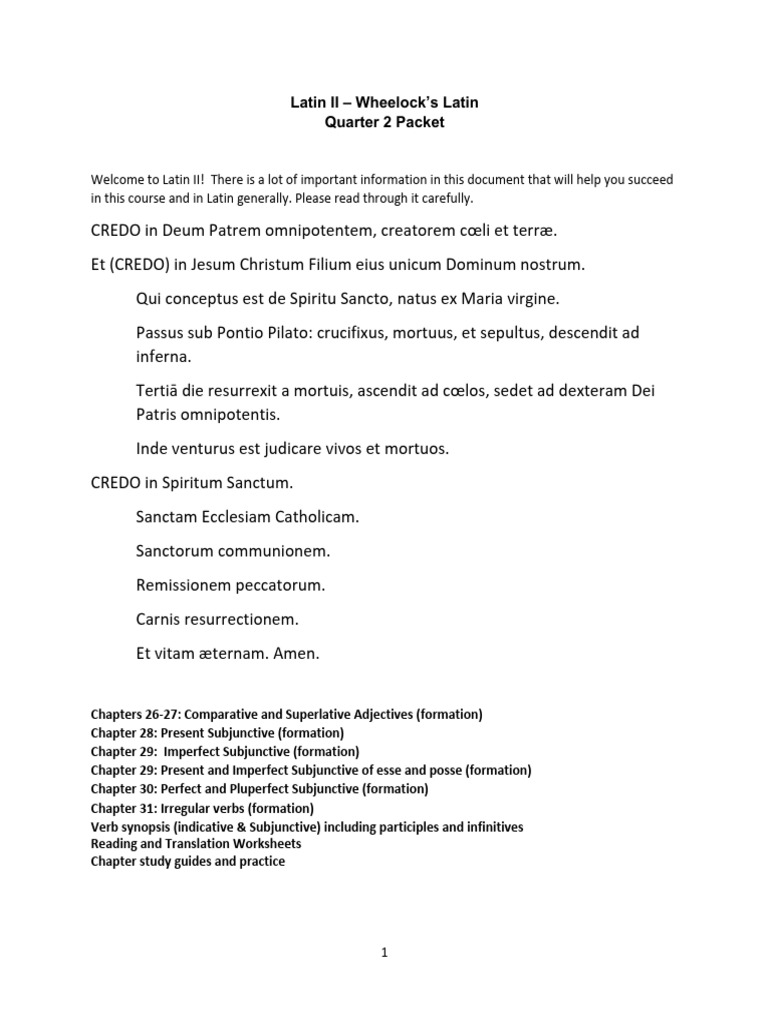 Latin II: Comparative & Subjunctive Forms | PDF | Perfect (Grammar ...