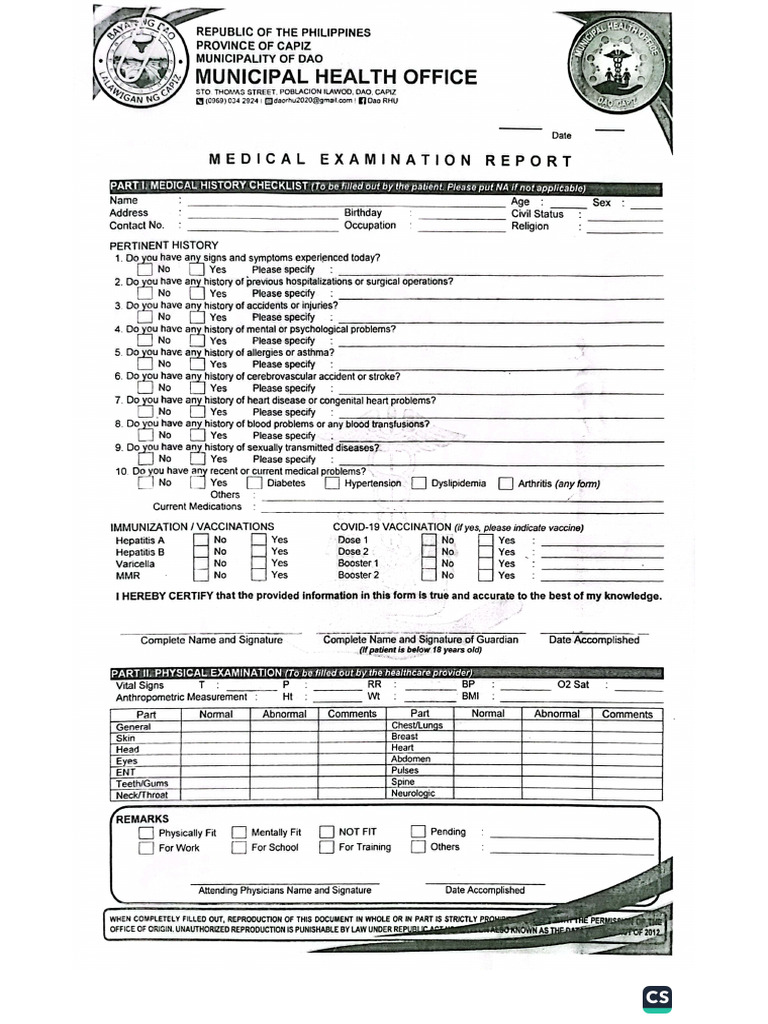 RHU Form | PDF