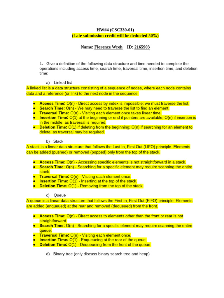 HW#4 (CSC330-01) Answers | PDF | Computer Data | Computer Programming