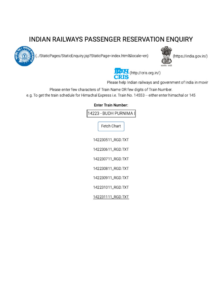 Train Chart 14223 Date 11.11.2024 | PDF