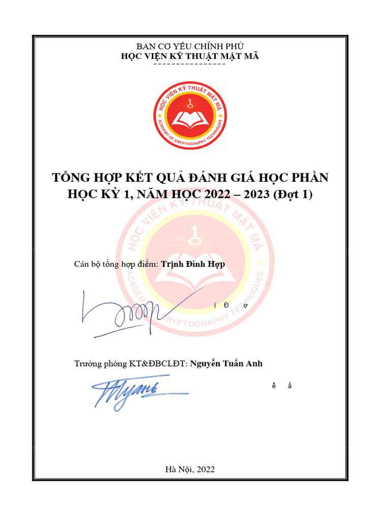Tong Hop Diem Thi KTHP Hk1 Nam 22 23 Dot 1 | PDF