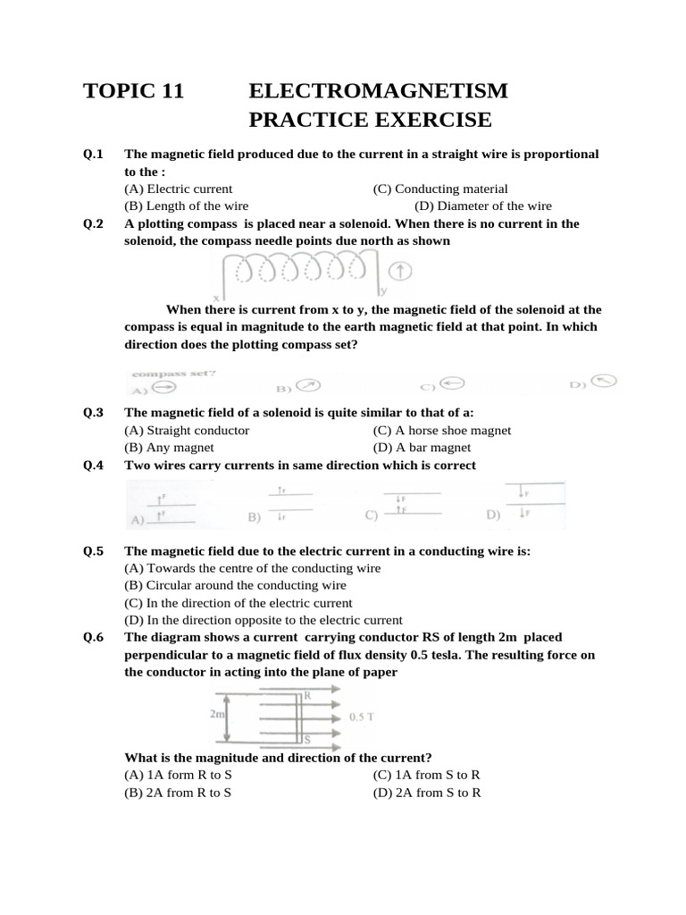 Electromagnetism Quiz for Students | PDF | Magnetic Field | Electron