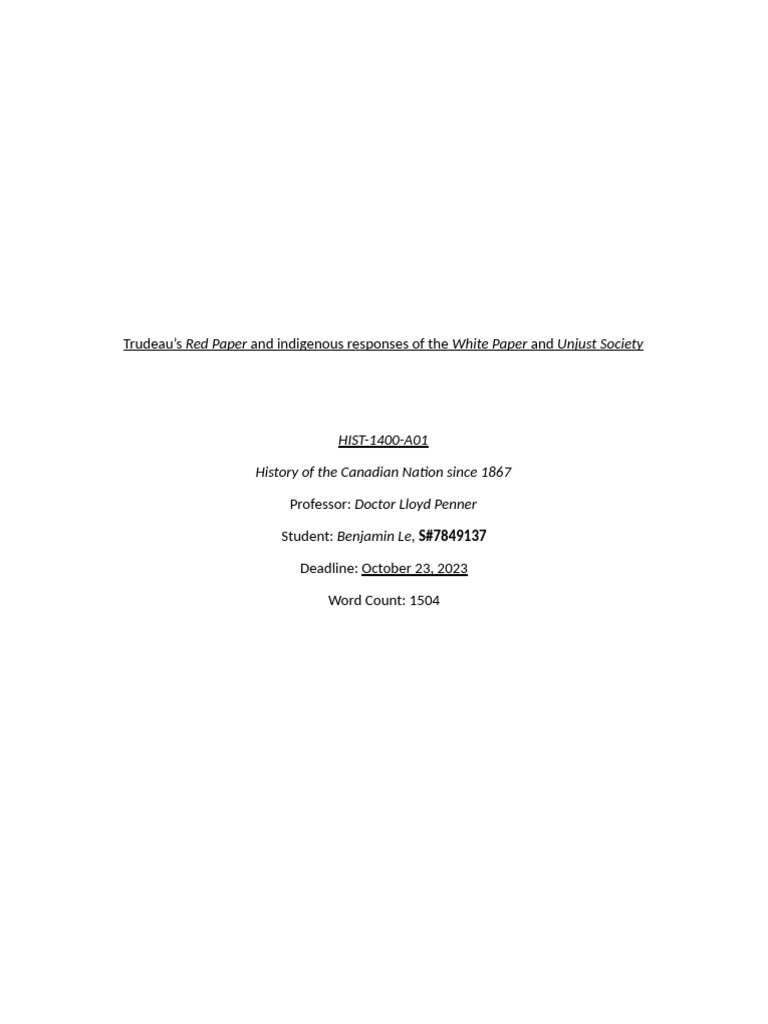 Trudeau's White Paper vs. Indigenous Red Paper | PDF | Canada