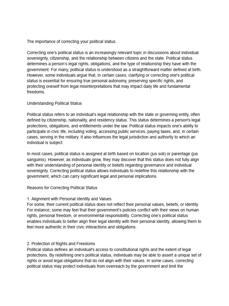 The Importance of Correcting Your Political Status | PDF | Citizenship ...