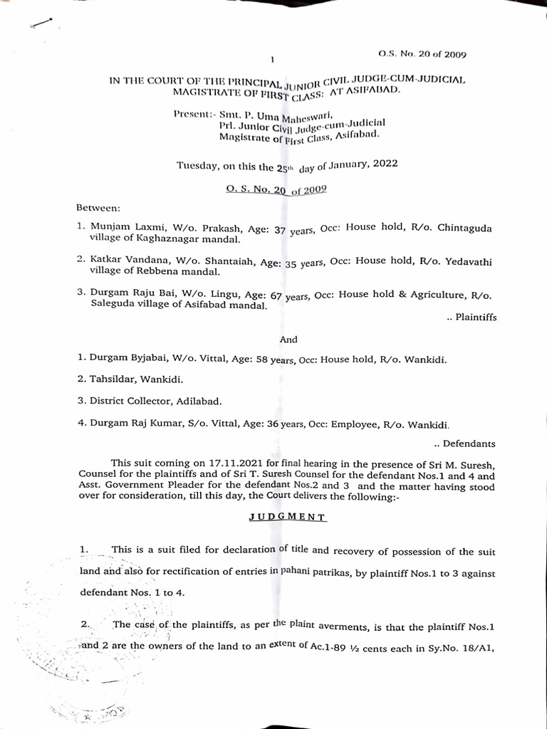 Land Dispute Judgment in Asifabad Court | PDF | Lawsuit | Common Law