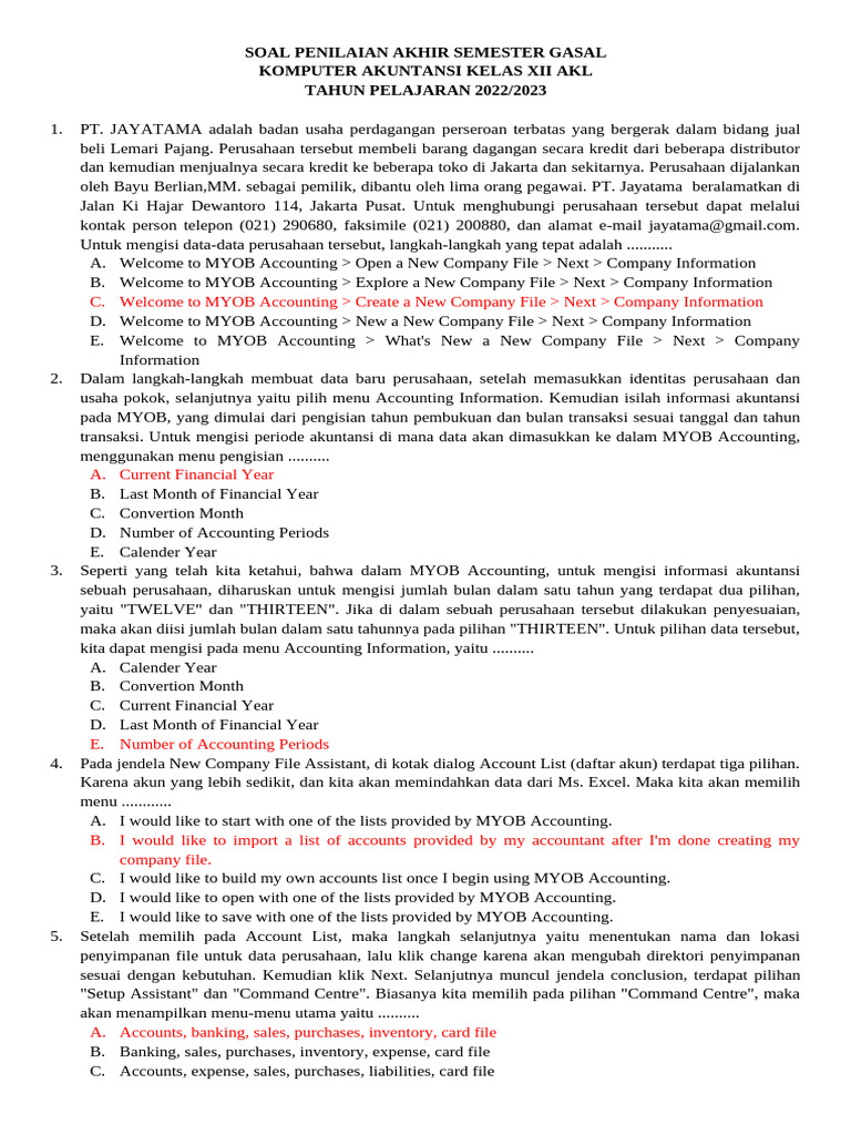 Soal Penilaian Akhir Semester Gasal Kelas Xii Akl Komputer Akuntansi ...