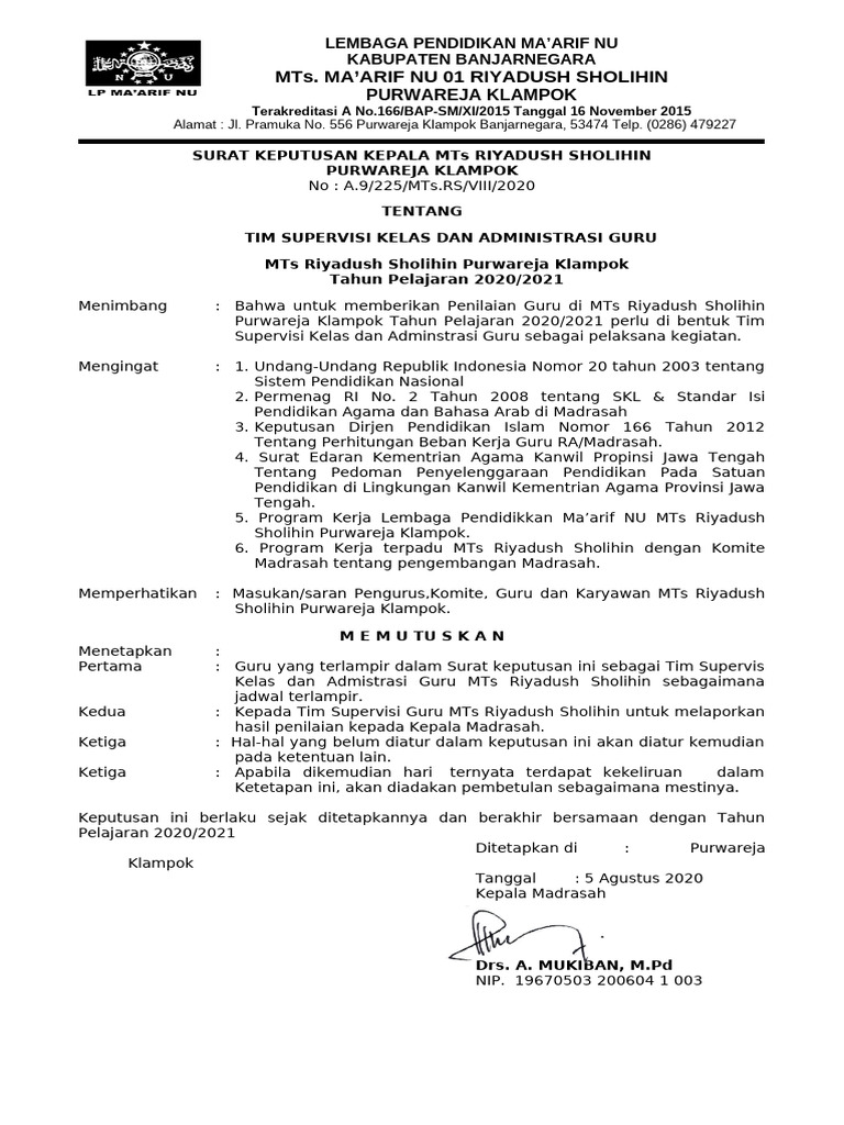 SK Supervisi Guru SMT Gasal 20-21 | PDF