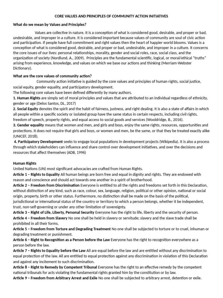 Core Values and Principles of Community Action Initiatives | PDF | Empowerment | Social Equality