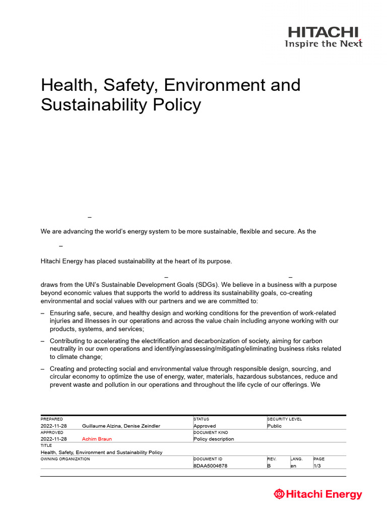Hse and Sustainability Policy With Signature | PDF | Sustainability ...