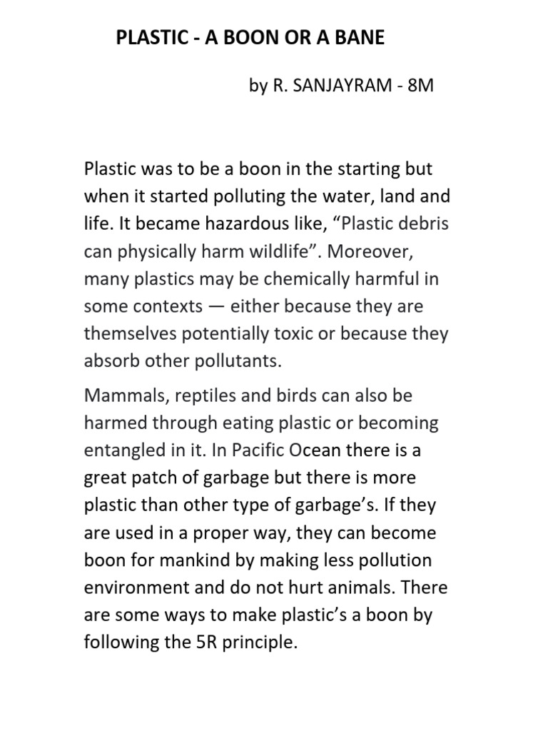 Chemistry Halfyearly Project - Plastic Boon or Bane | PDF | Science ...