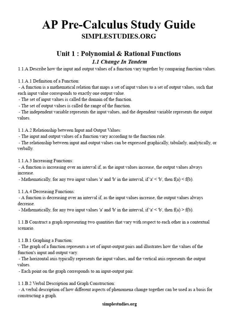 AP Precalculus Study Guide | PDF | Polynomial | Derivative