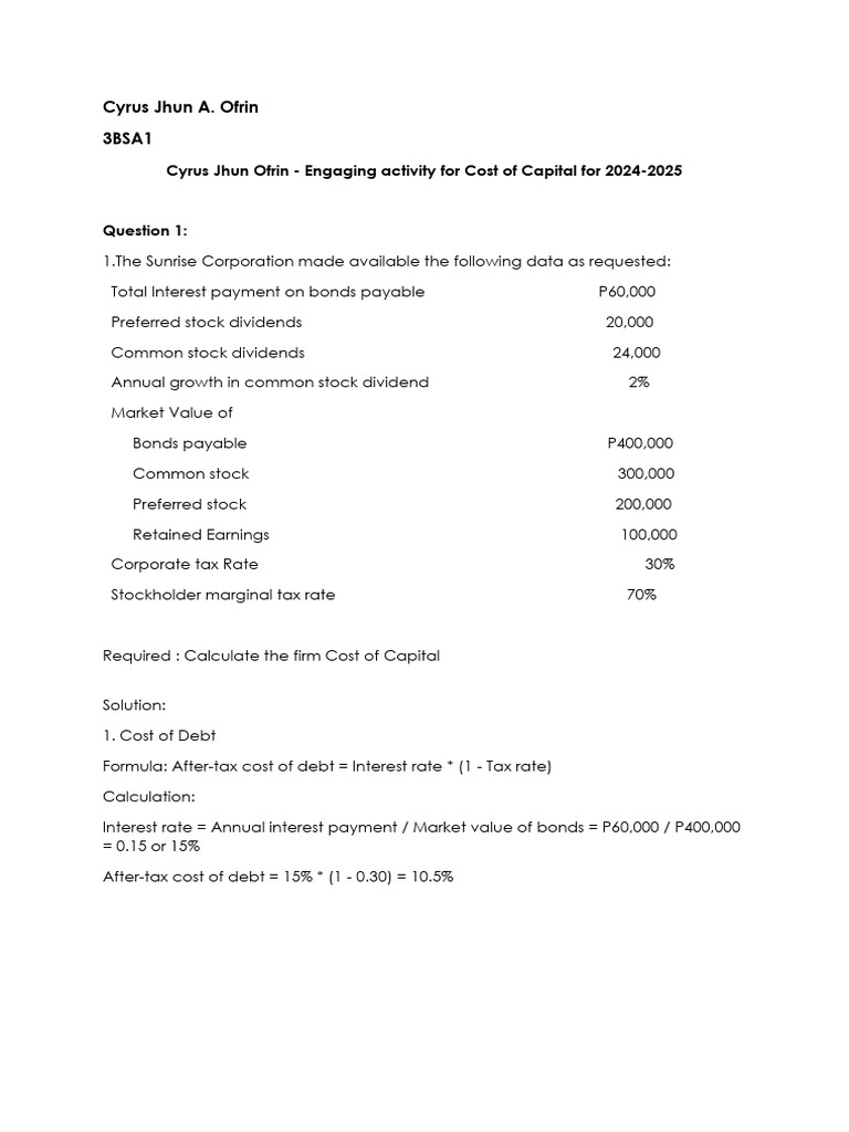 Cyrus Jhun Ofrin - Engaging Activity For Cost of Capital For 2024-2025 ...