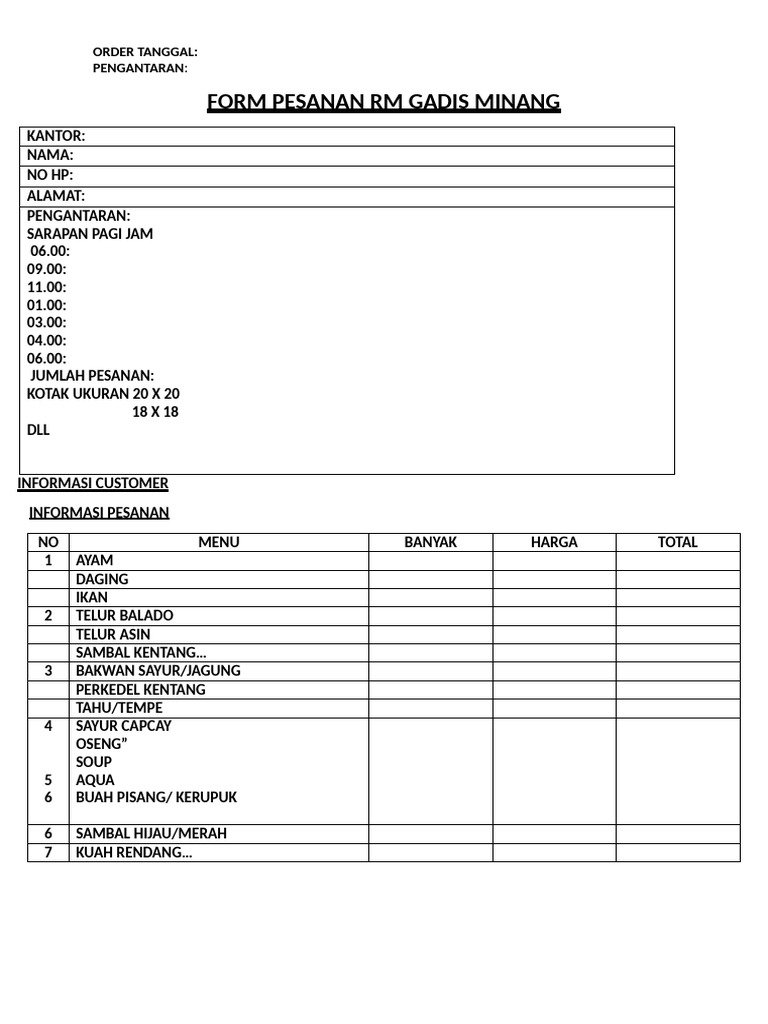 Form Pesanan Baru | PDF